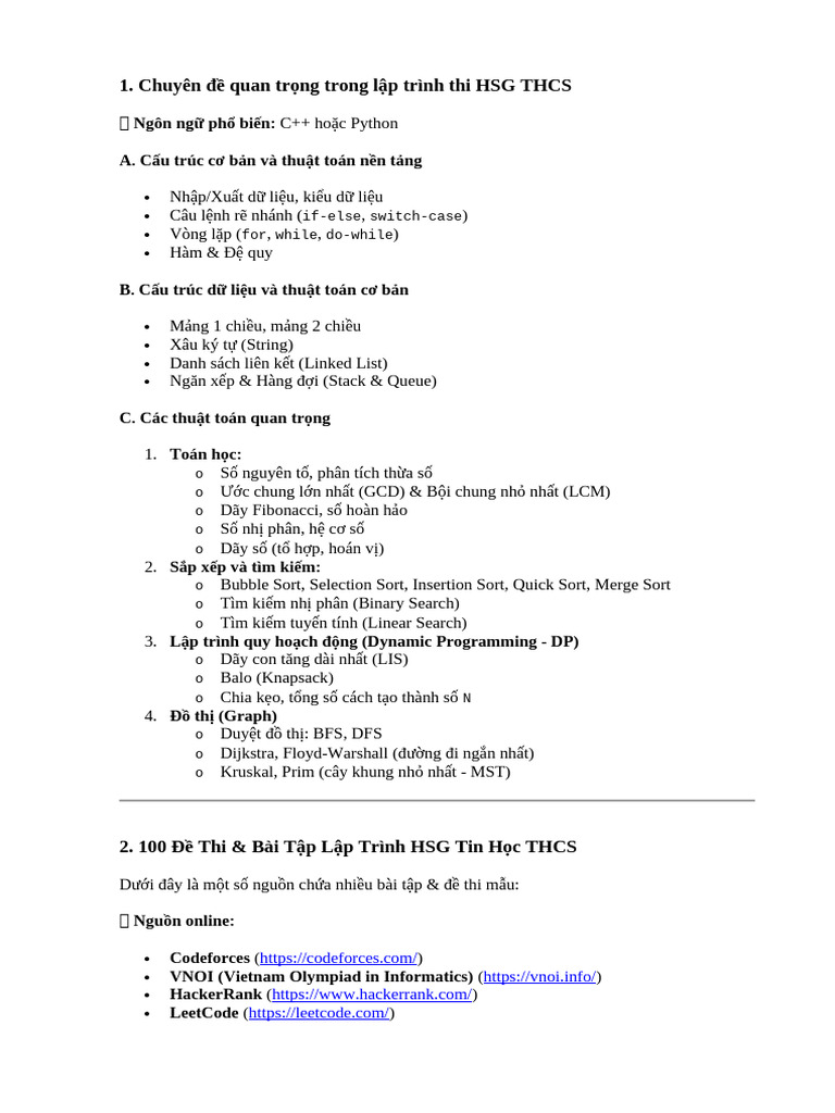 100 Đề Thi & Bài Tập Lập Trình HSG Tin Học THCS - Chat GPT | PDF