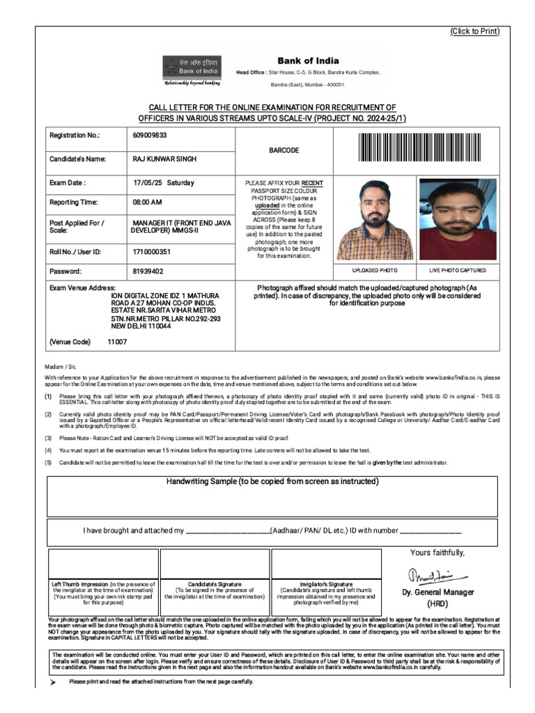 Recruitment of Officers in Various Streams Upto Scale IV Project No ...