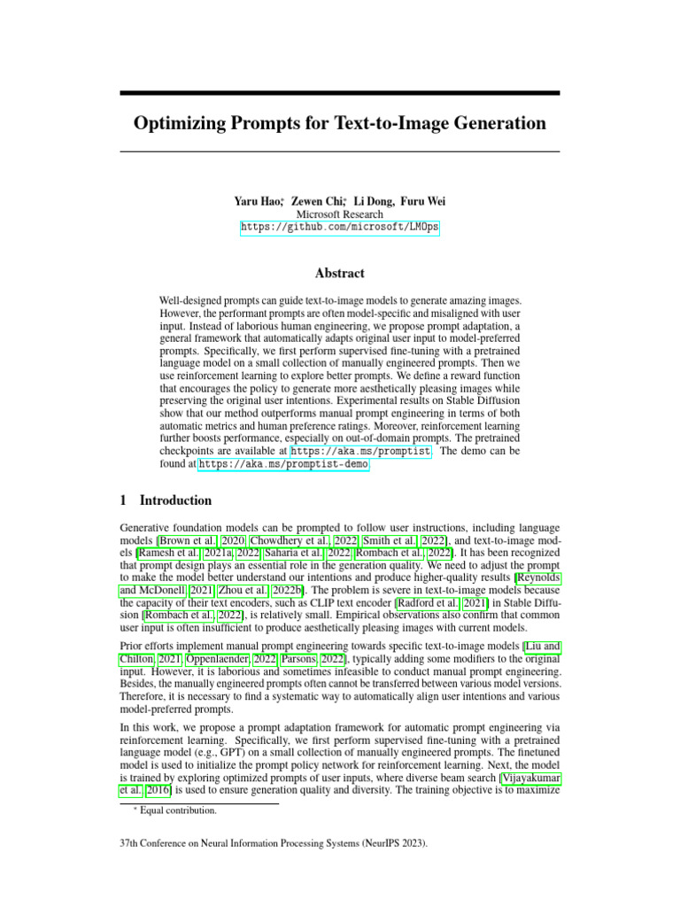 Optimizing Prompts For Text-To-Image Generation | PDF | Machine Learning | Artificial Intelligence