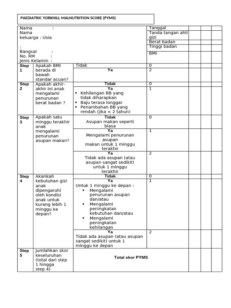 Formulir Skoring Malnutrisi Anak | PDF