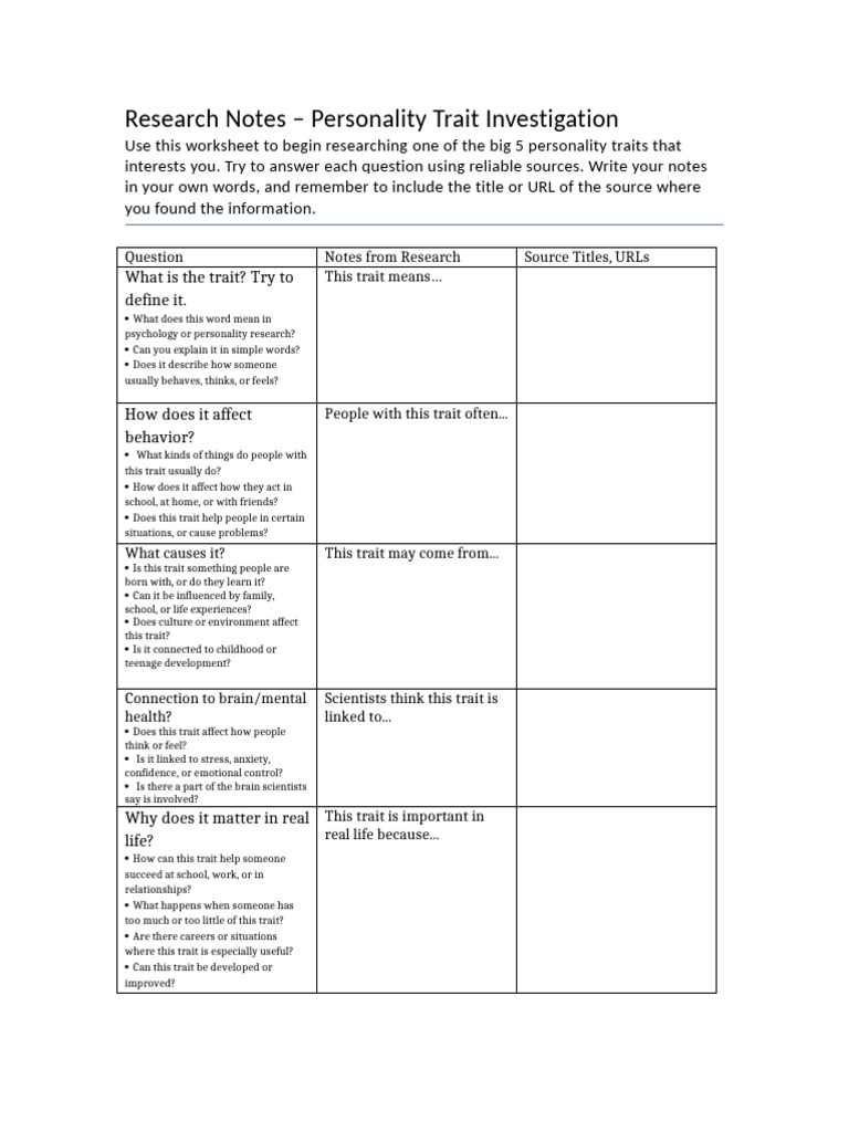 Big 5 Personality Trait Research Guide | PDF