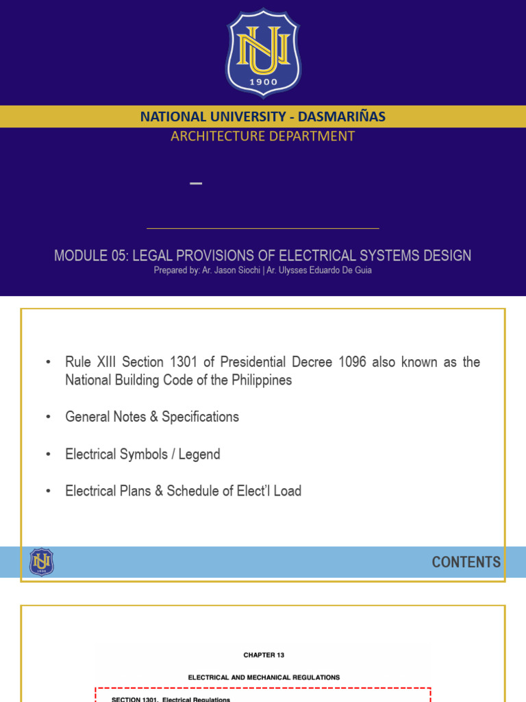 MODULE 05 - Legal Provisions of Electrical Systems Design | PDF ...