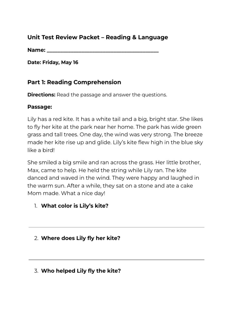 Unit Test Review: Reading & Language | PDF | Linguistics | Grammar