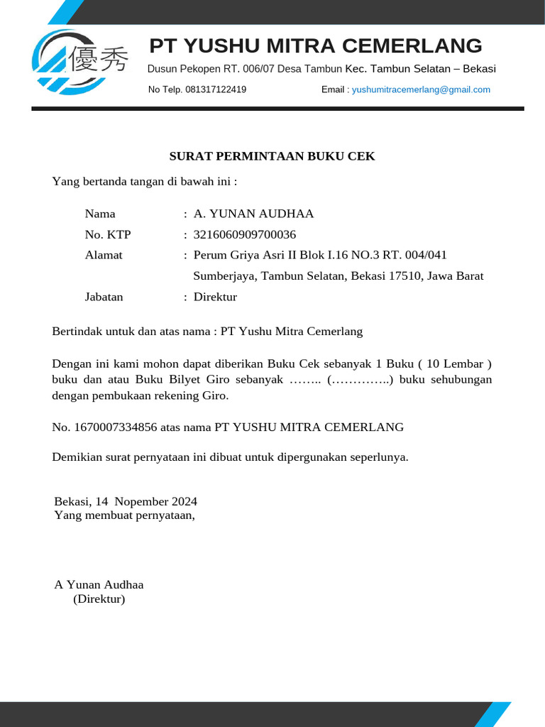 Surat Permintaan Buku Cek | PDF