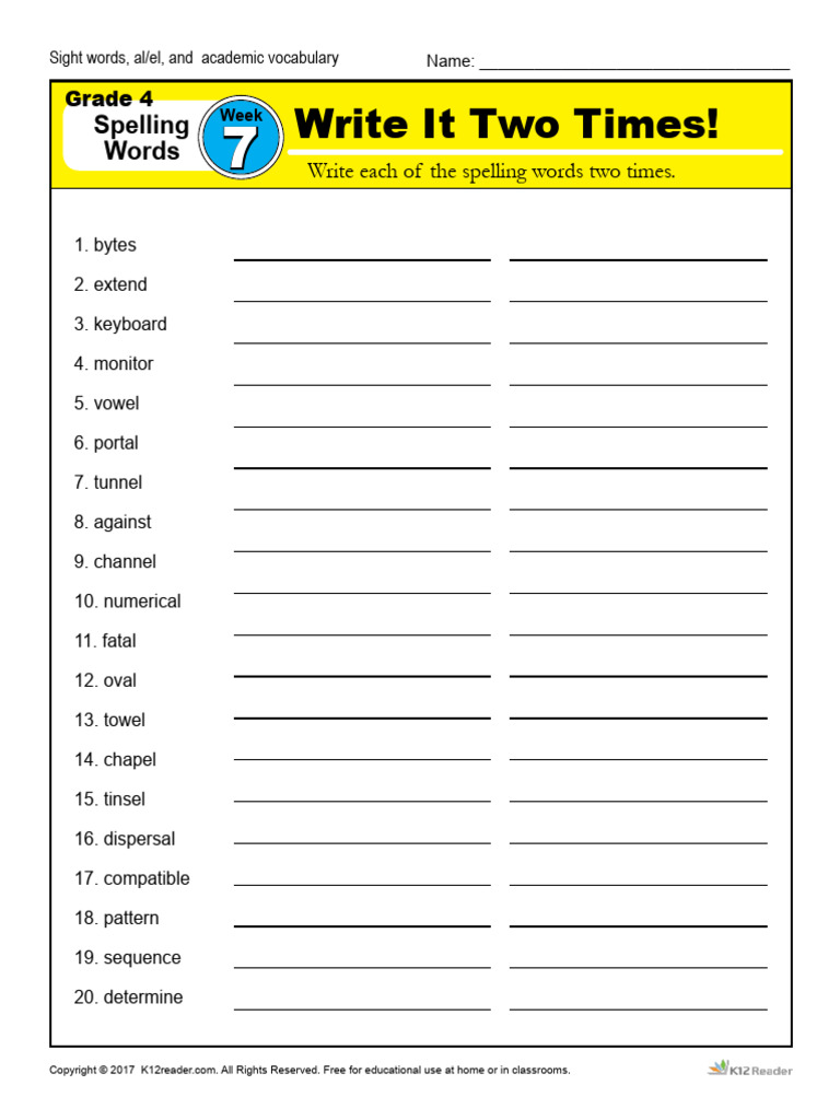 4th Grade Spelling Words Week 7 | PDF | Computer Keyboard | Human ...