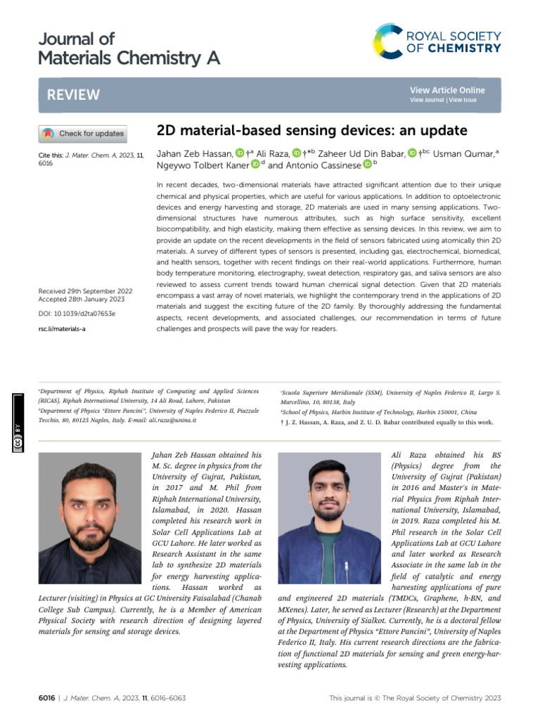 Advances in 2D Material Sensors | PDF | Sensor | Graphene
