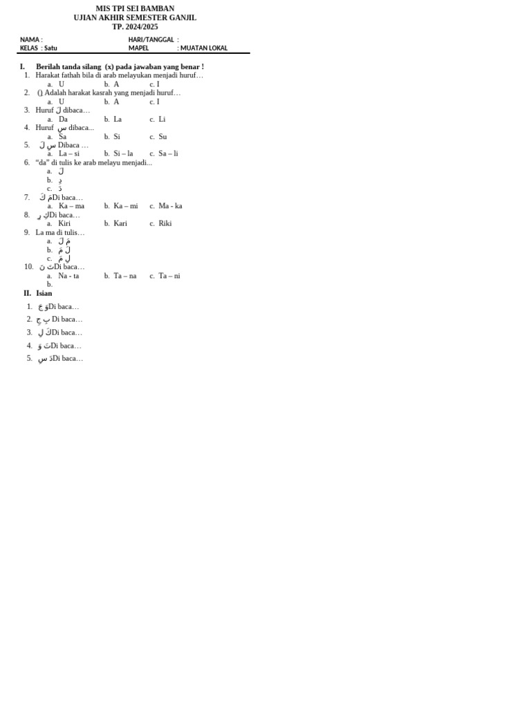 Asesmen Muatan Lokal | PDF