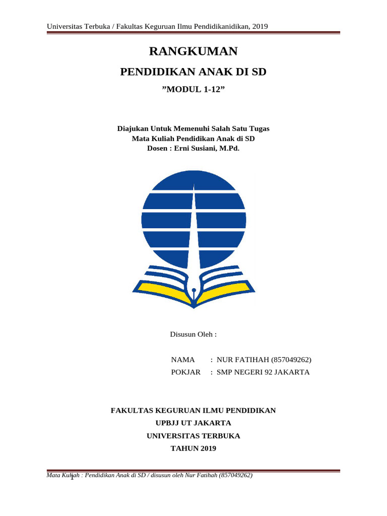 Rangkuman Pendidikan Anak Di SD Modul 1 12 | PDF