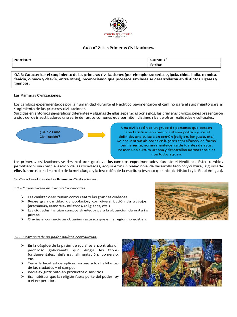 Primeras Civilizaciones: Orígenes y Características | PDF ...