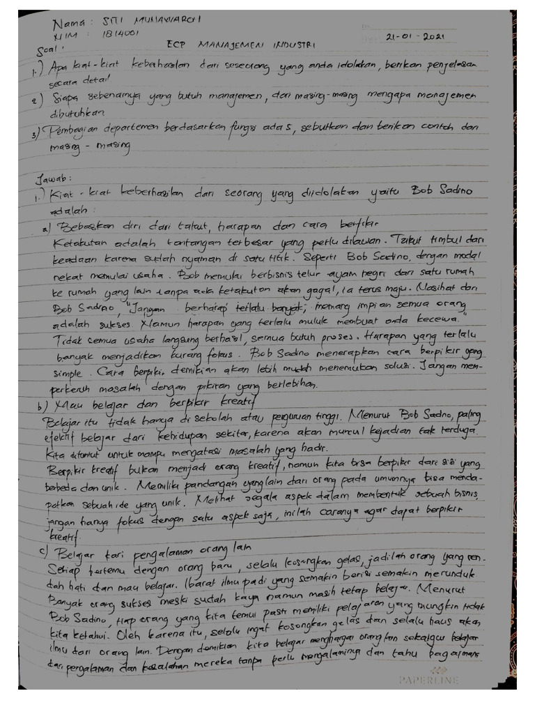 1814001_Siti Munawaroh_ECP Manajemen Industri | PDF