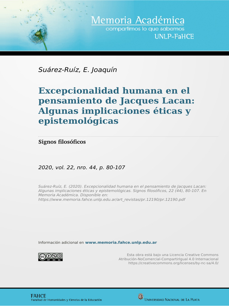 Excepcionalidad Humana en El Pensamiento de Lacan - Joaquín Suarez ...