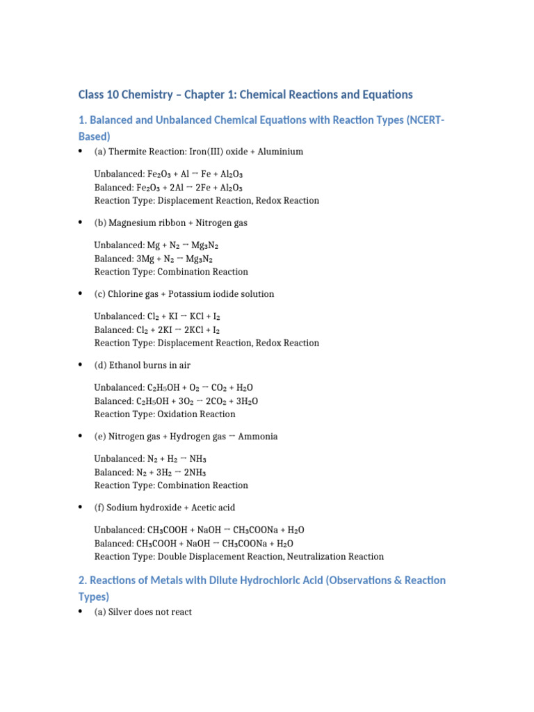 Class 10 Chemistry Reactions | PDF