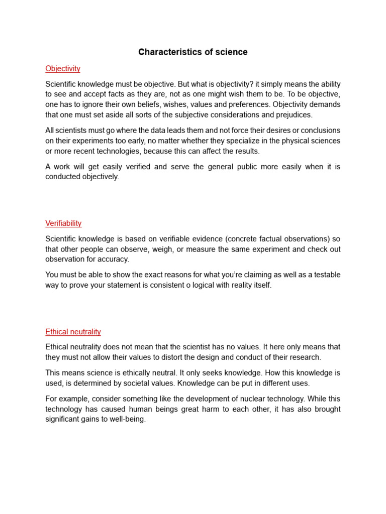 Characteristics of Science | PDF