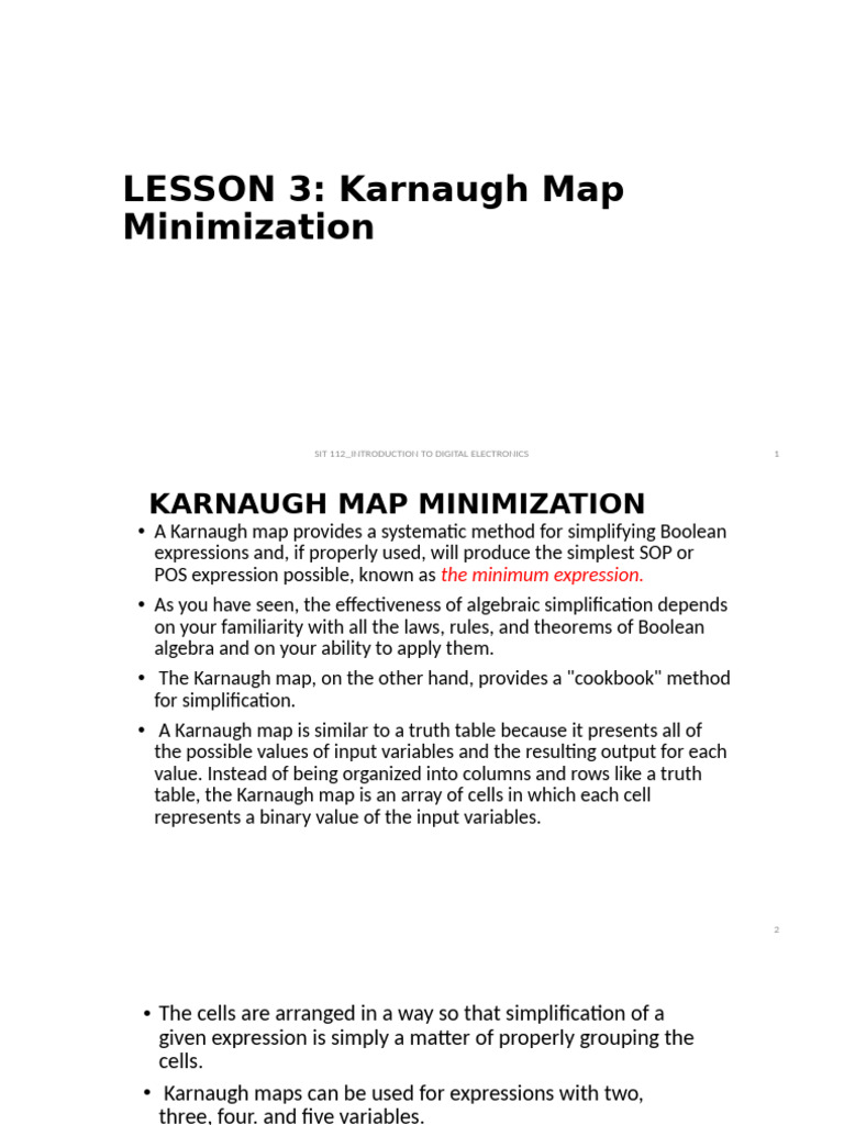 Lesson 3-Karnaugh Map | PDF | Mathematics | Mathematical Logic