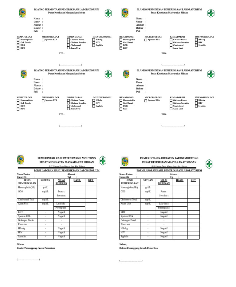 Blanko Permintaan Pemeriksaan Laboratorium Jadi | PDF