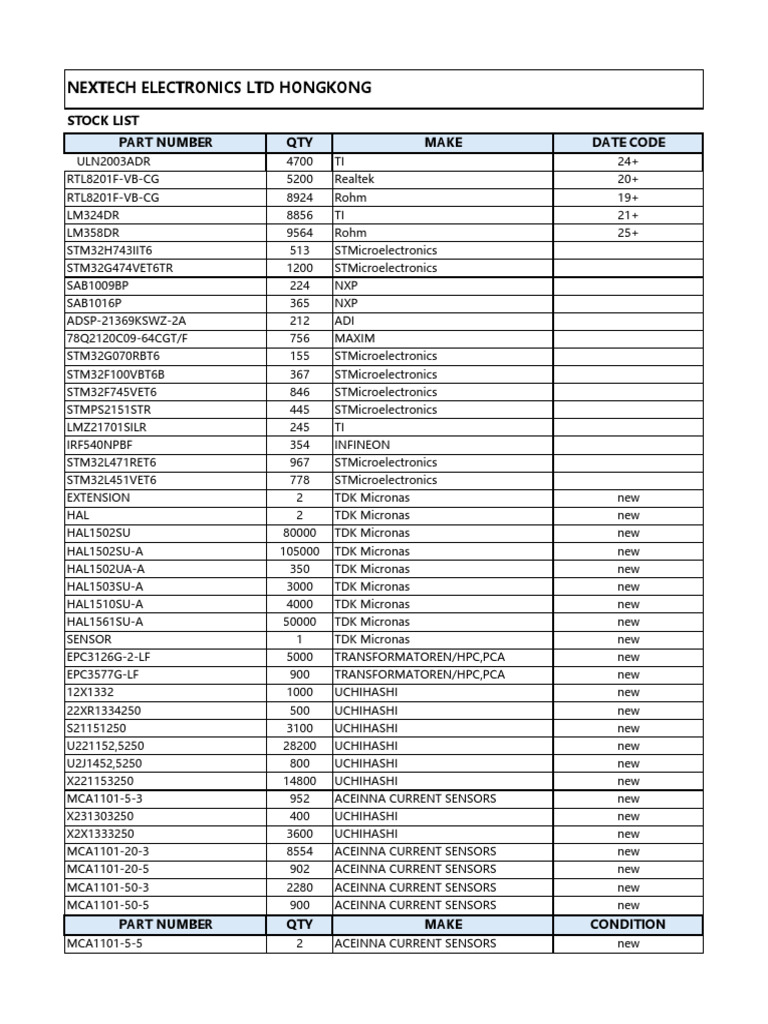 Stock List for Electronic Components | PDF | Semiconductor Device ...