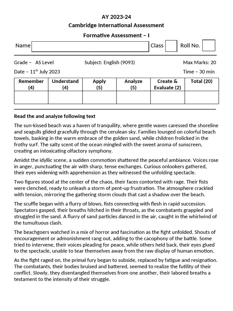 AS Level Formatives Answer Key | PDF