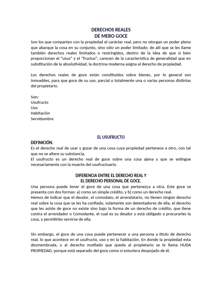DERECHOS REALES - Usufructo | PDF | Propiedad | Derecho privado