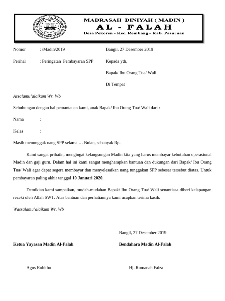 Pemberitahuan Madin Pelunasan SPP | PDF