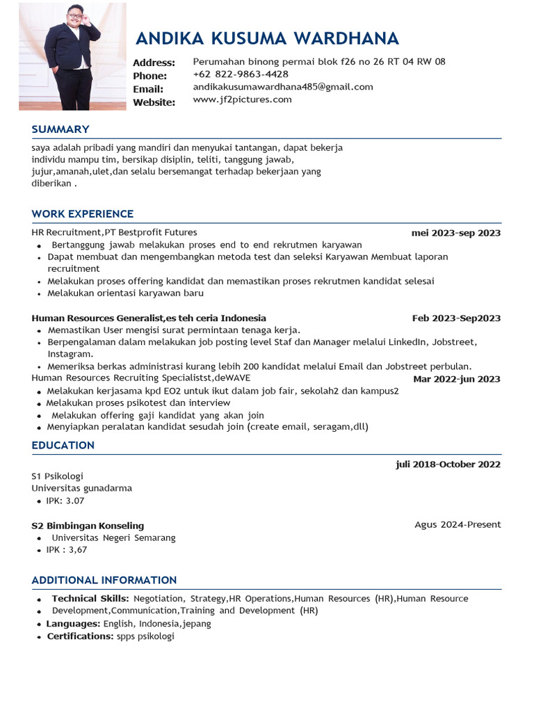 CV Ats Terbaru Andika Kusuma Wardhana (2) (1) Fix | PDF