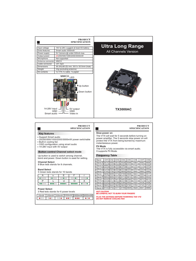 Akk Ultra Long Range 3w 49g Low Band VTX Manual | PDF | Electronics ...