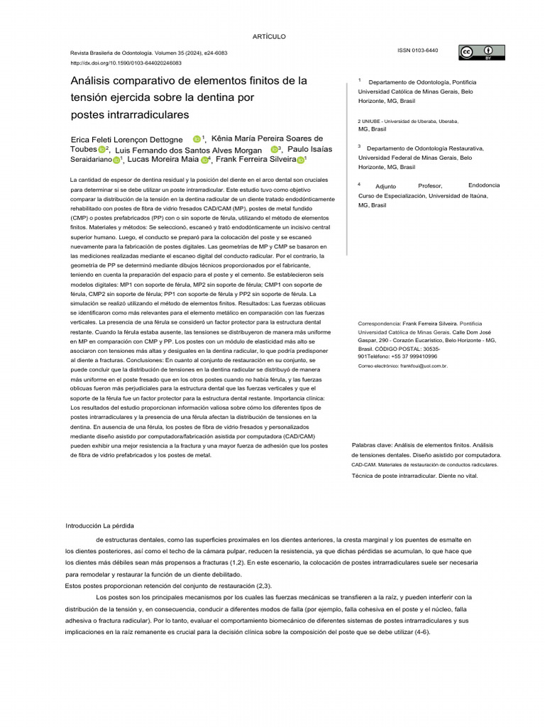Tensión en dentina por postes intrarradiculares | PDF | Fractura ...