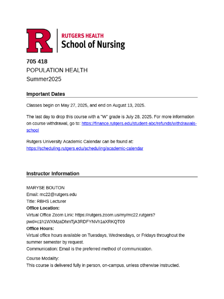 Population Health Syllabus Summer2025-705-418 | PDF