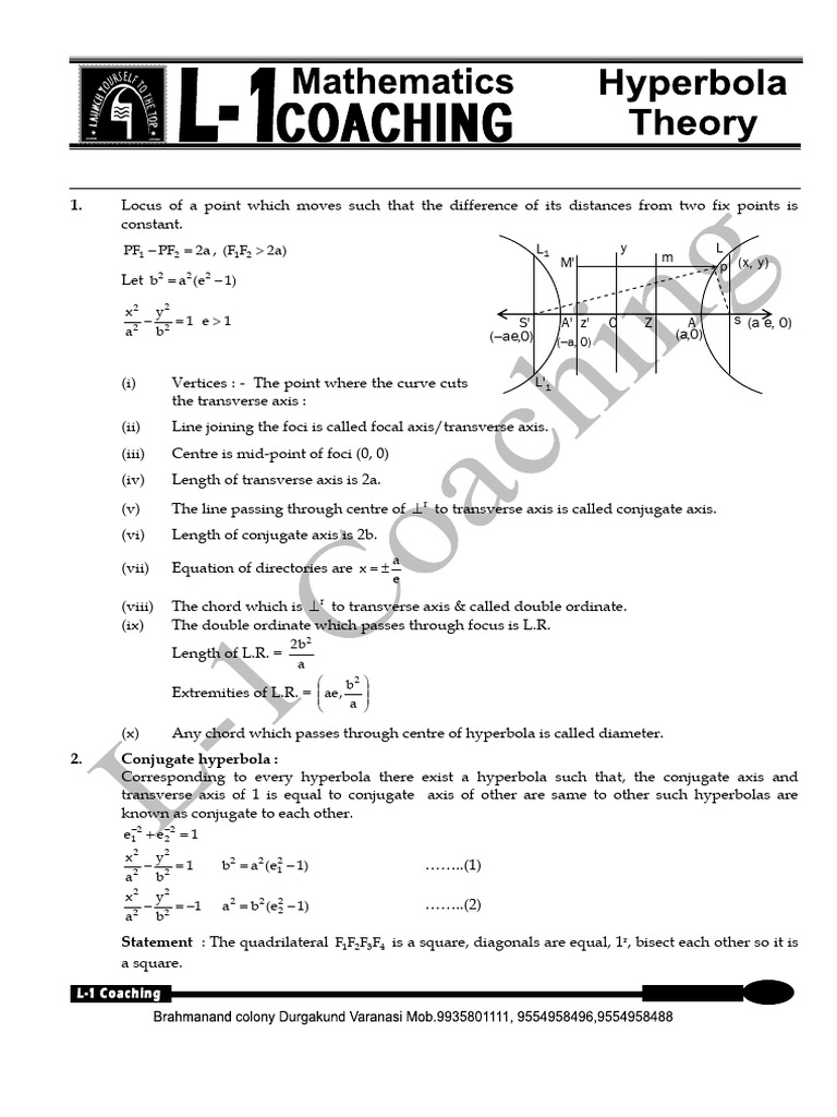 Hyperbola Properties and Equations Guide | PDF | Analytic Geometry ...