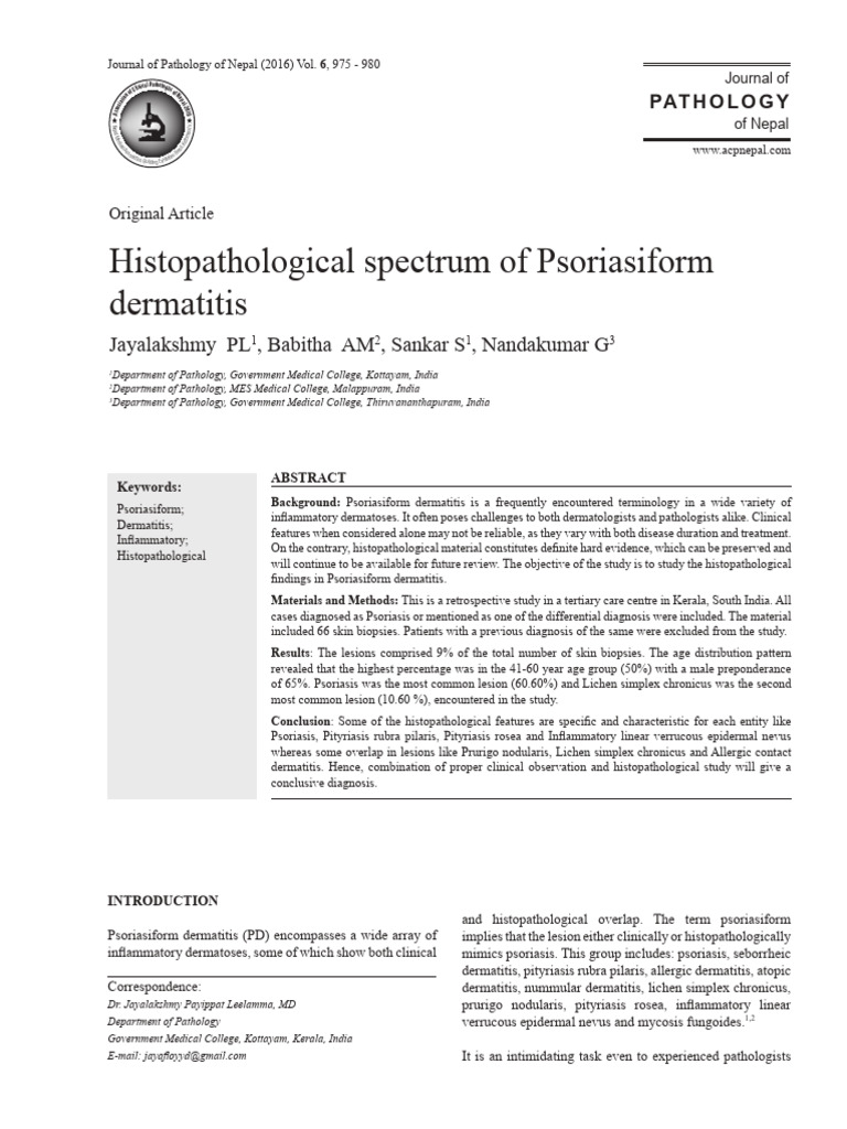 Histopathological Spectrum of Psoriasiform Dermatitis | PDF | Pathology ...