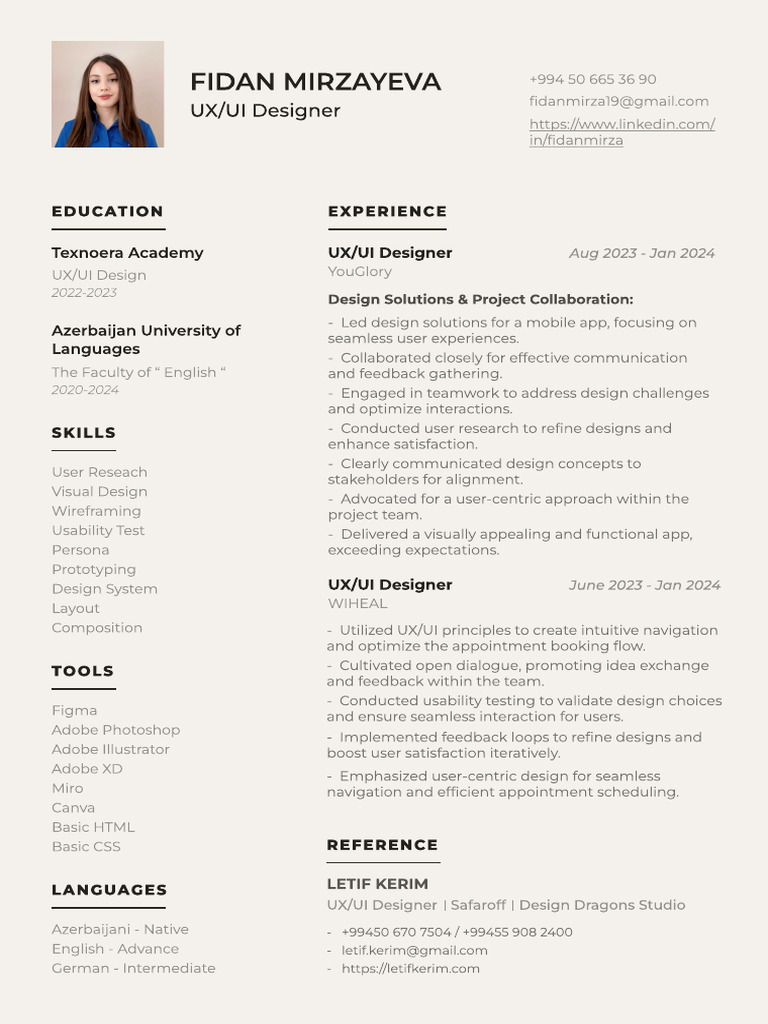 Fidan Mirzayeva UX:UI Designer CV | PDF | Human Communication | Computing
