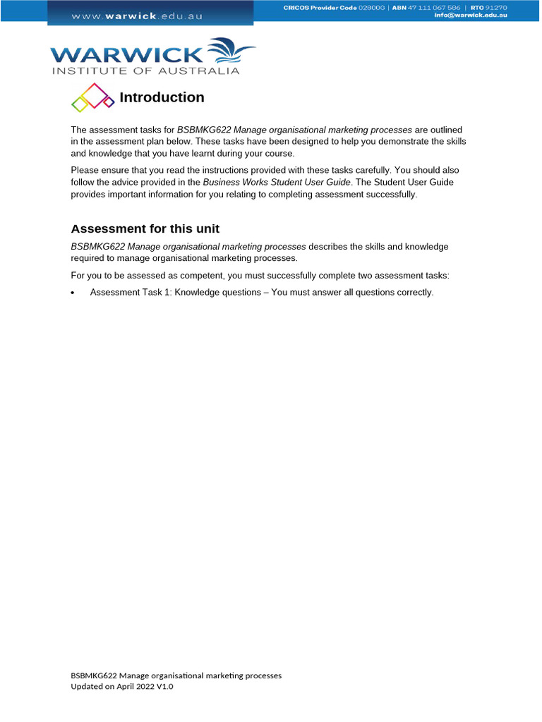 2838 BSBMKG622 Assessment 1 | PDF | Marketing | Marketing Strategy