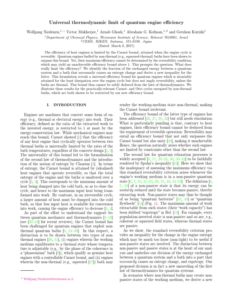 Universal Thermodynamic Limit of Quantum Engine Ef | PDF | Entropy | Heat