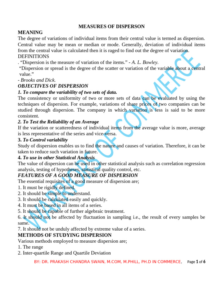 Measures of Disperson | PDF | Standard Deviation | Mean