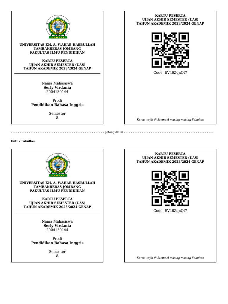 Kartu UAS - 2004130144 - 20232 | PDF