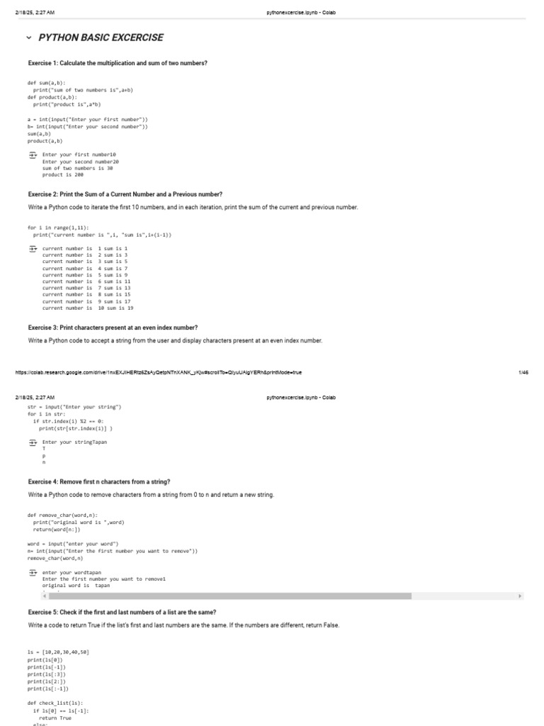Python Excercises For Interview | PDF | Parameter (Computer Programming) | Computing