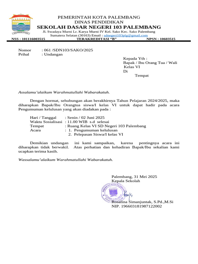 Surat Undangan PPDB Dan Kelulusan | PDF