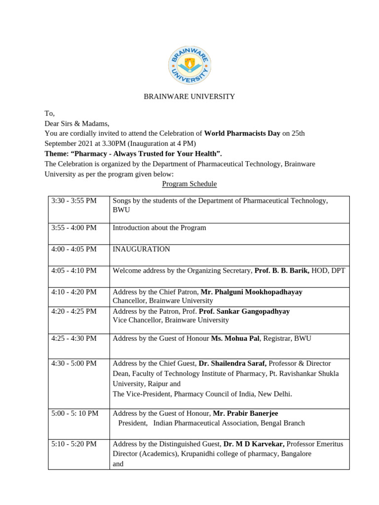 Invitation & Program Schedule of WPDby BWU | PDF | Health Sciences ...