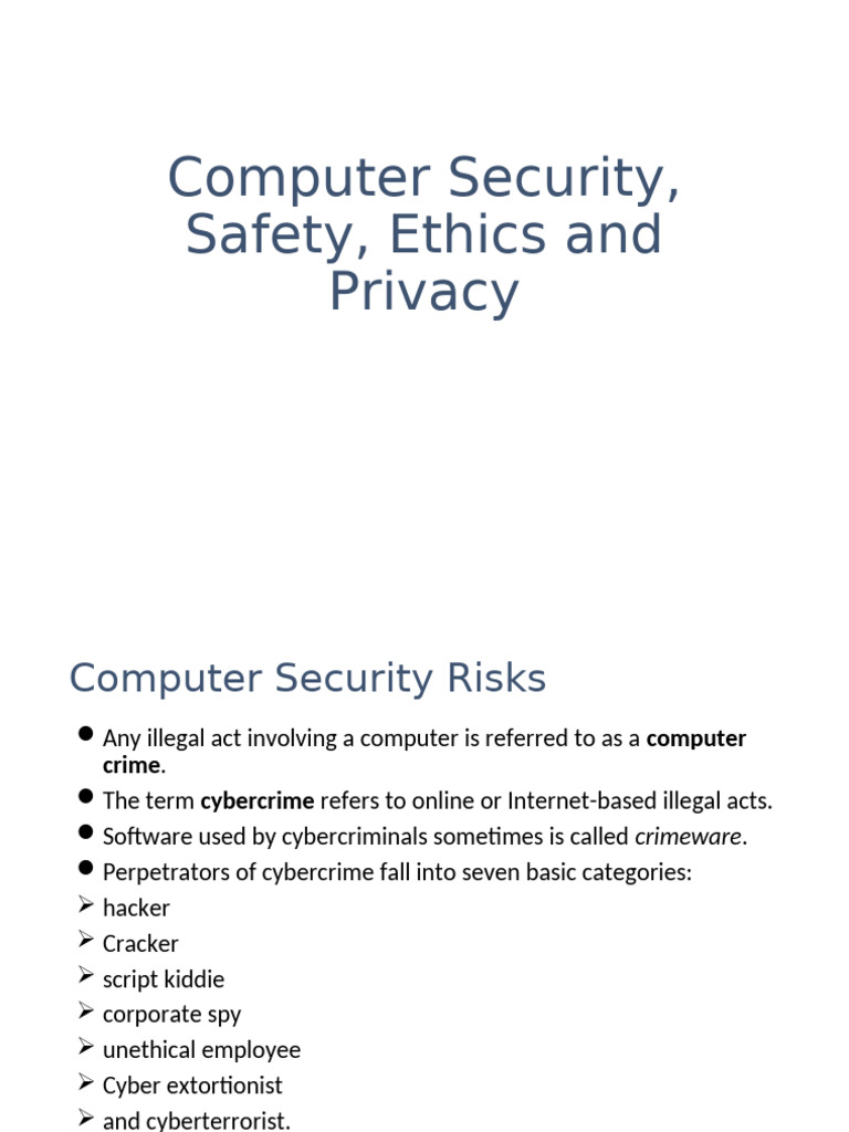 Computer Security and Cyber Ethics | PDF | Computer Virus | Denial Of Service Attack