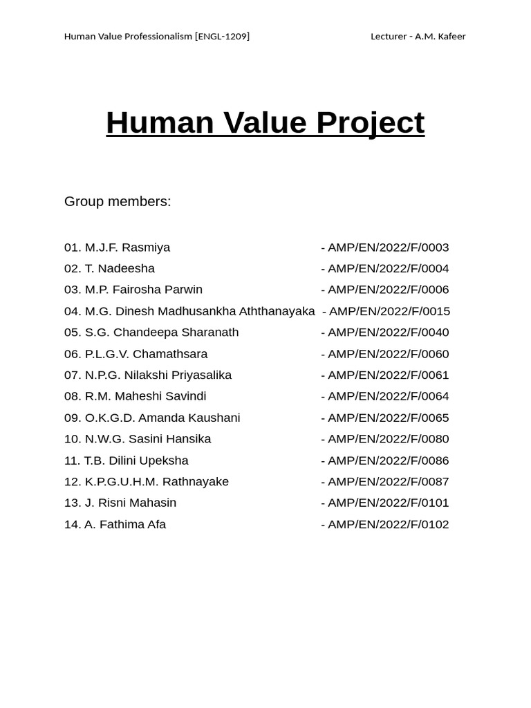 Human Value Professionalism Project | PDF