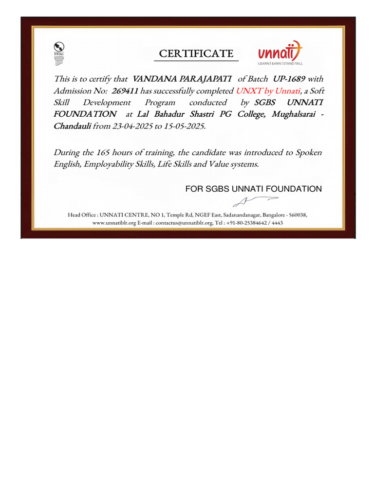 Vandana Parajapati Up-1689 | PDF