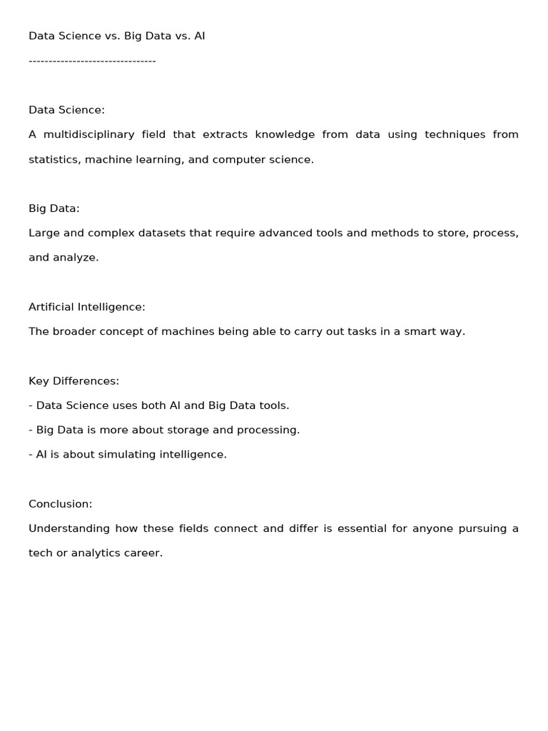 08 Data Science Vs Big Data Vs AI Tasin | PDF