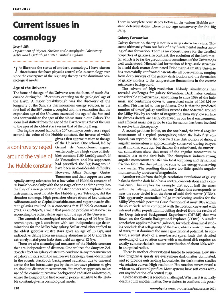 Current Issues in Cosmology | PDF | Dark Matter | Physical Cosmology
