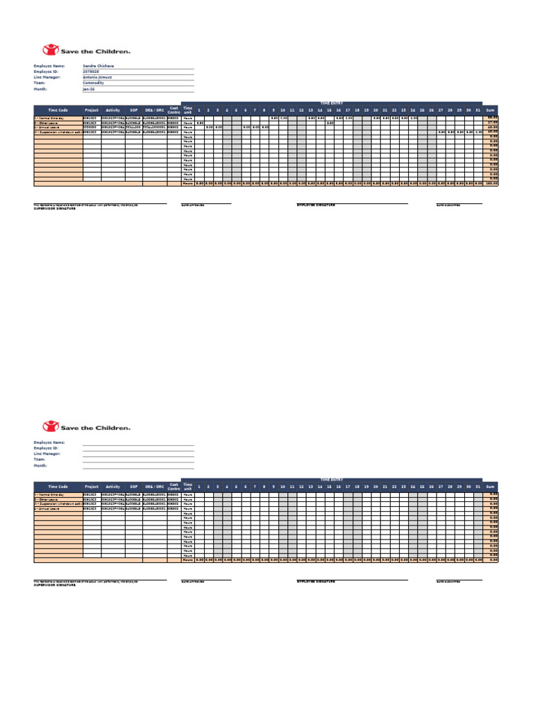 Manual Timesheet With Cost Types | PDF