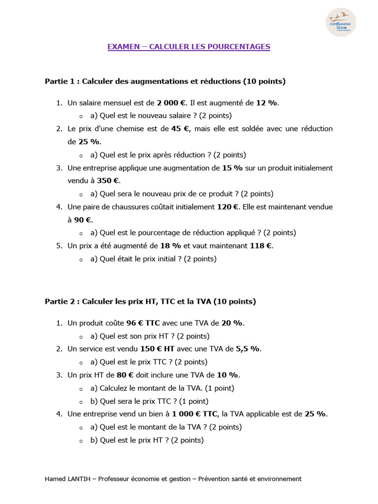 Calcul des pourcentages et salaires | PDF