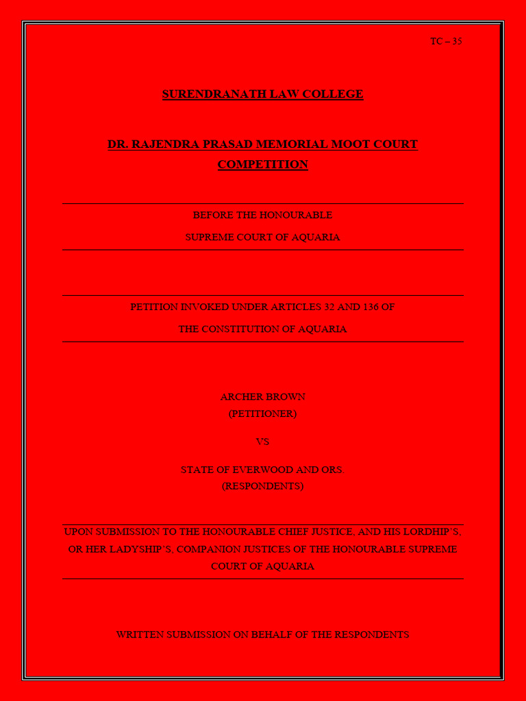 Sample Respondent Memorial | PDF | Hate Speech | Hatred