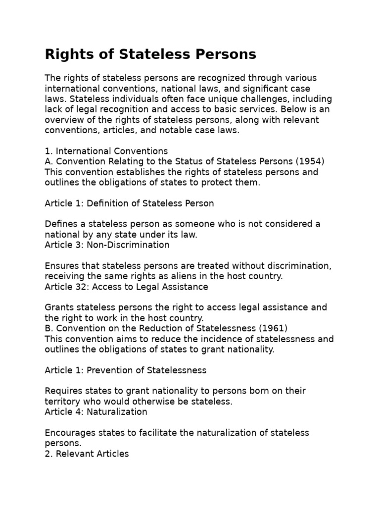Rights of Stateless Persons | PDF | Nationality | International Law