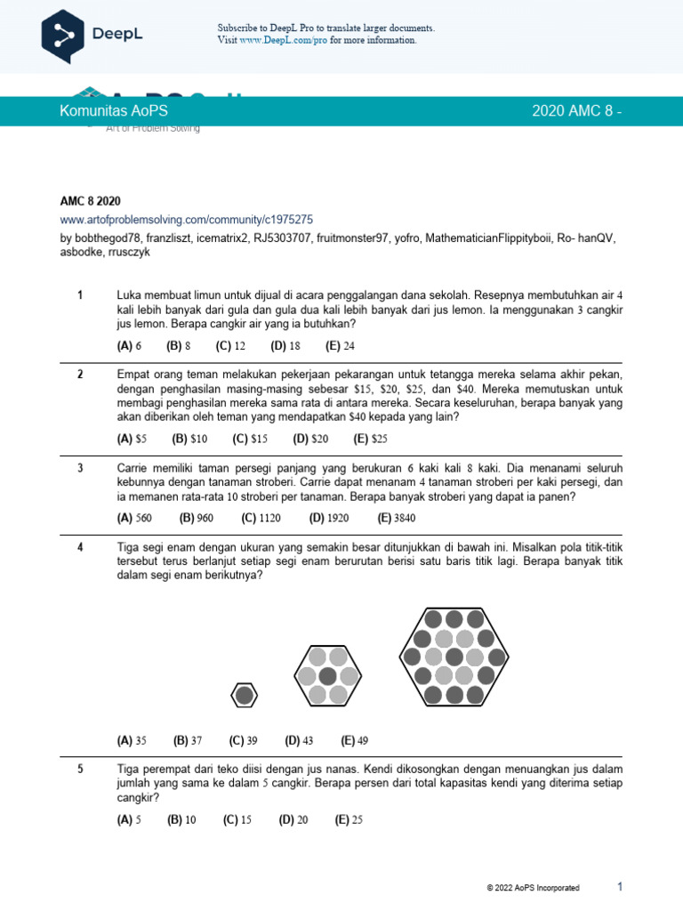 Komunitas Aops 2020 Amc 8 - : Subscribe To Deepl Pro To Translate Larger Documents. Visit For ...