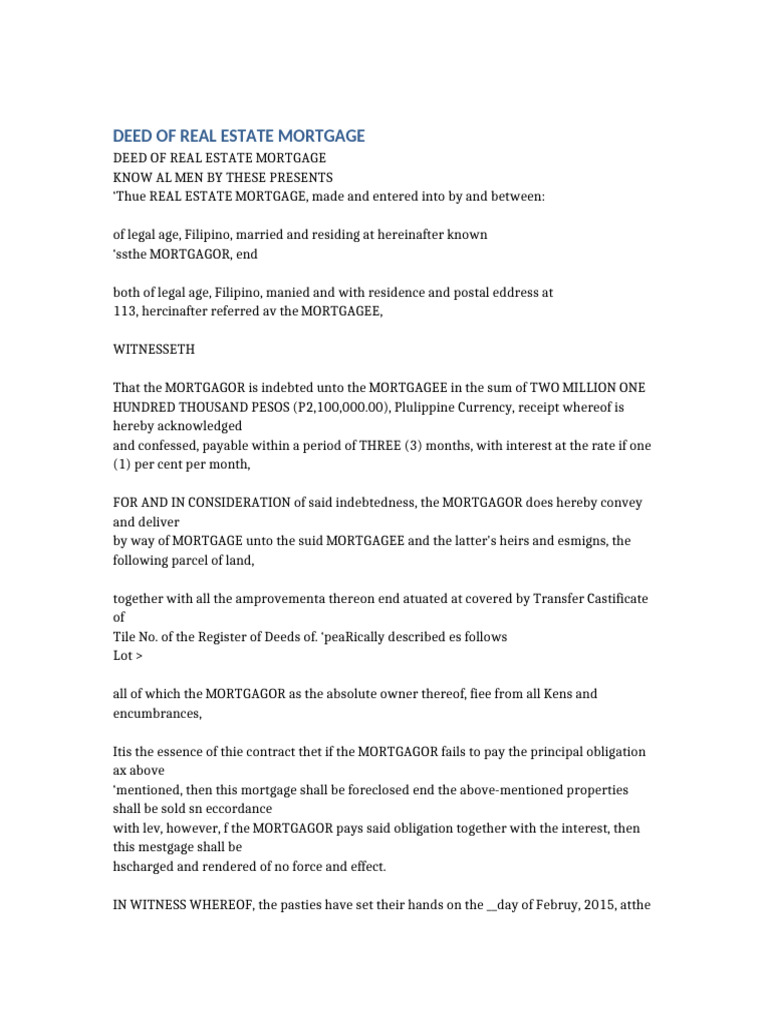 Real Estate Mortgage Agreement Template | PDF