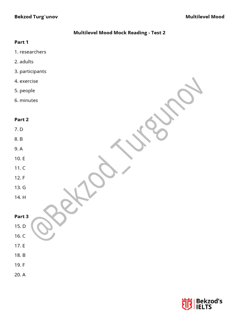Multilevel Mock Test 2 Answers | PDF