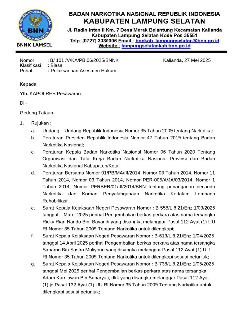 Undangan Asesmen Polres Pesawaran Pdf